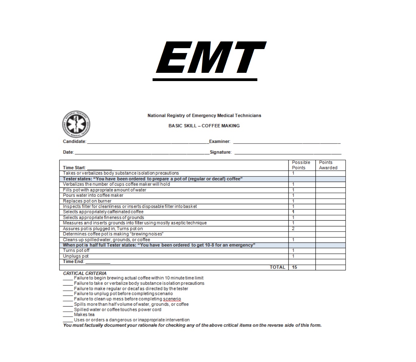 Psychomotor Testing – EMT (EMT Basic) – Medic Minute
