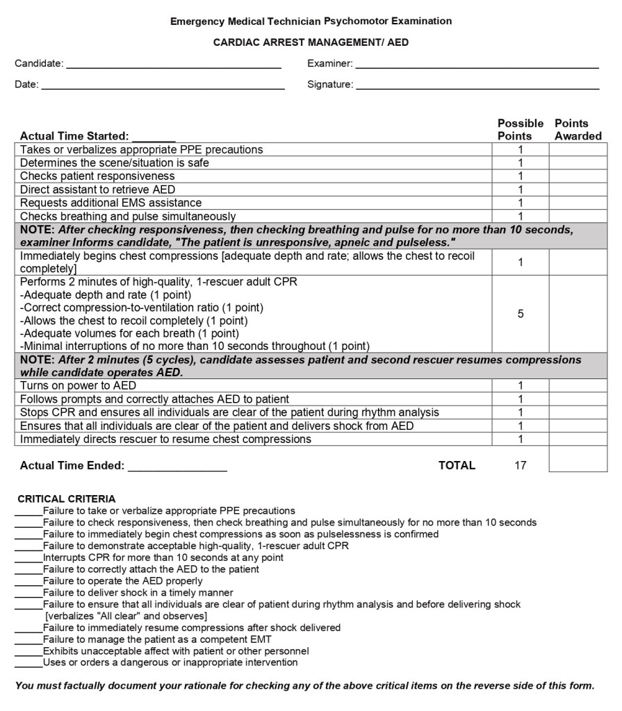 Psychomotor Testing – EMT (EMT Basic) – Medic Minute