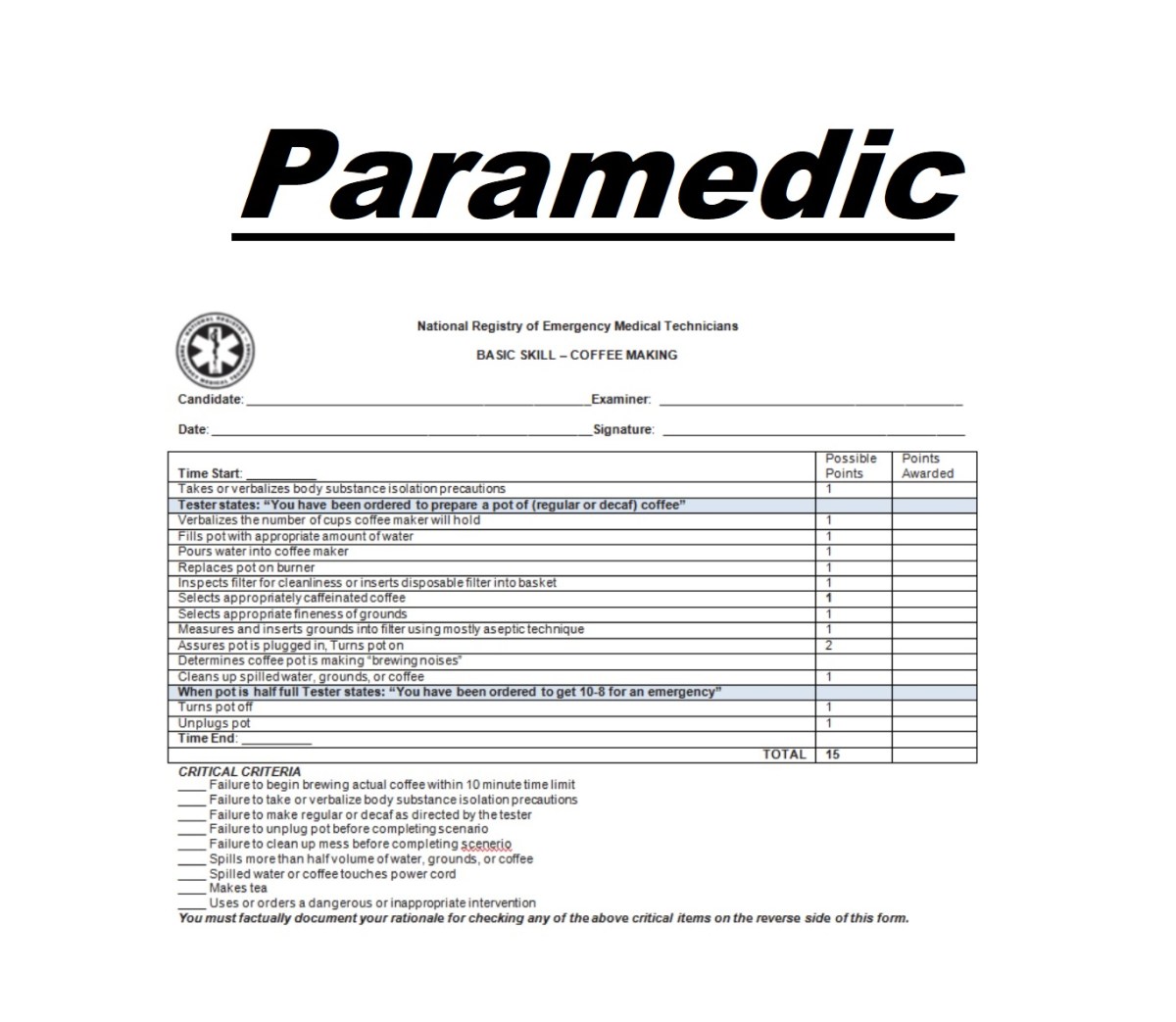 Psychomotor Testing – NRP (Paramedic) – Medic Minute